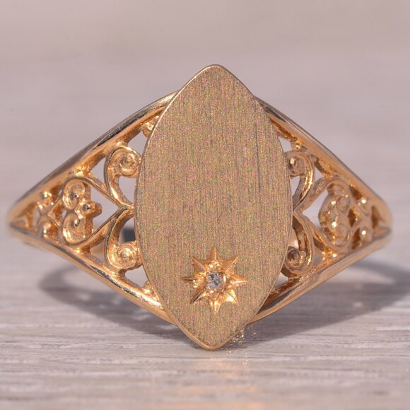 Jewelry | Diamond Filigree Signet Ring In Yellow Gold | Poshmark